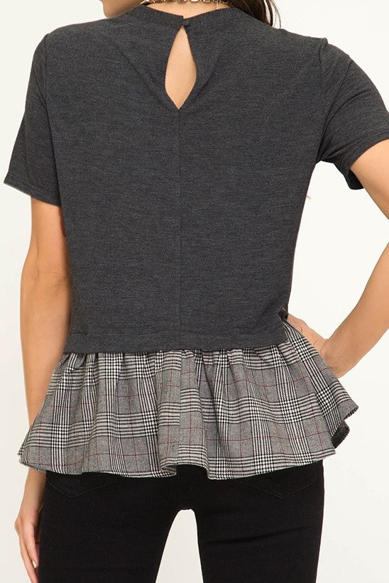 Charcoal & Checkered Houndstooth Peplum Top | Lilli & Yve